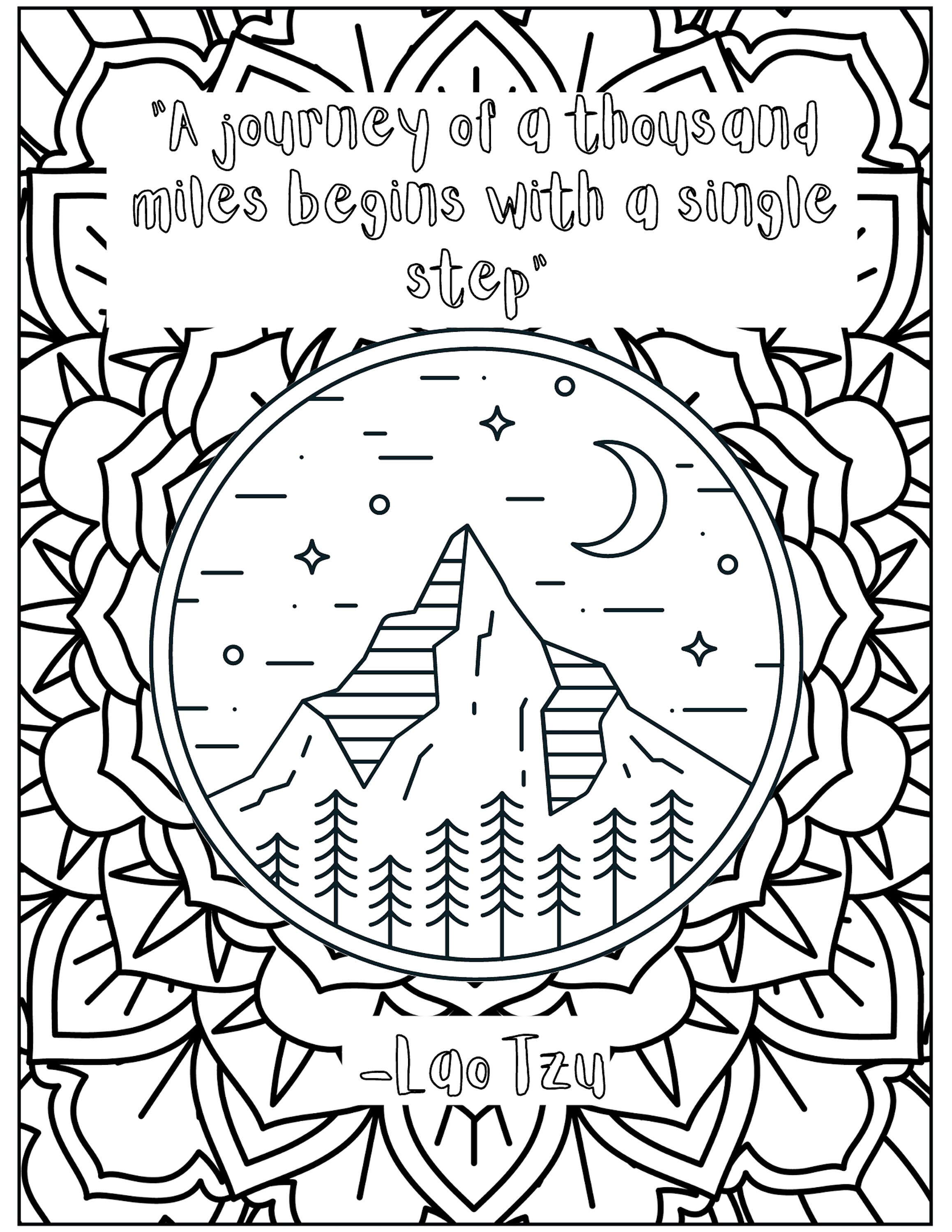Travel Color Page Printable Night Mountains Coloring Book - Etsy