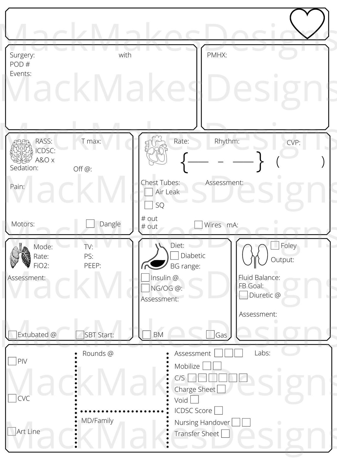 ICU Systems Report Sheet & Hourly Shift Planner - Etsy