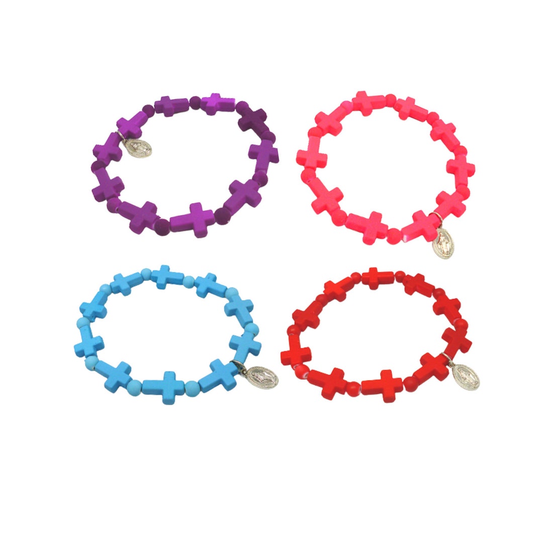 4 Elastic Rosary Bracelets in Rubber - Etsy