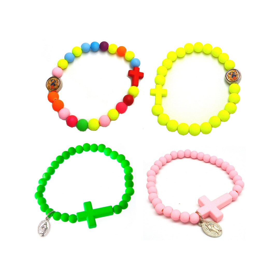 4 Assorted Rubber Rosary Bracelets - Etsy