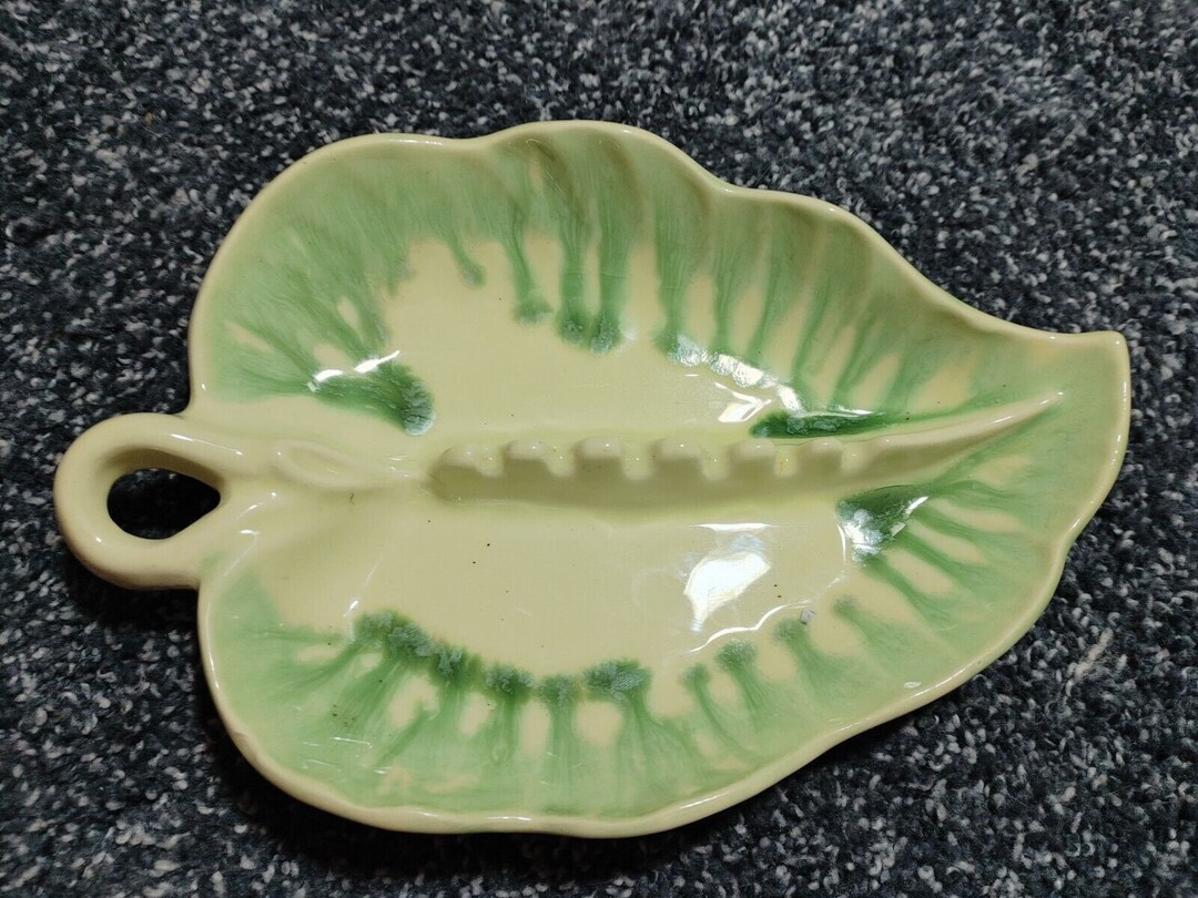Mid Century USA Pottery Leaf Ashtray Green Drip USA 3725 Mark - Etsy
