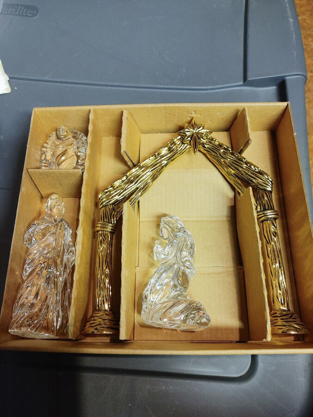 Gorham Nativity 3 Piece Lead Crystal Gold Color Creche 6 1/4 Tall in ...