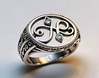 Rectangle Initial Letter Custom Monogram Silver Signet Ring, Personalized Vintage Sterling ...