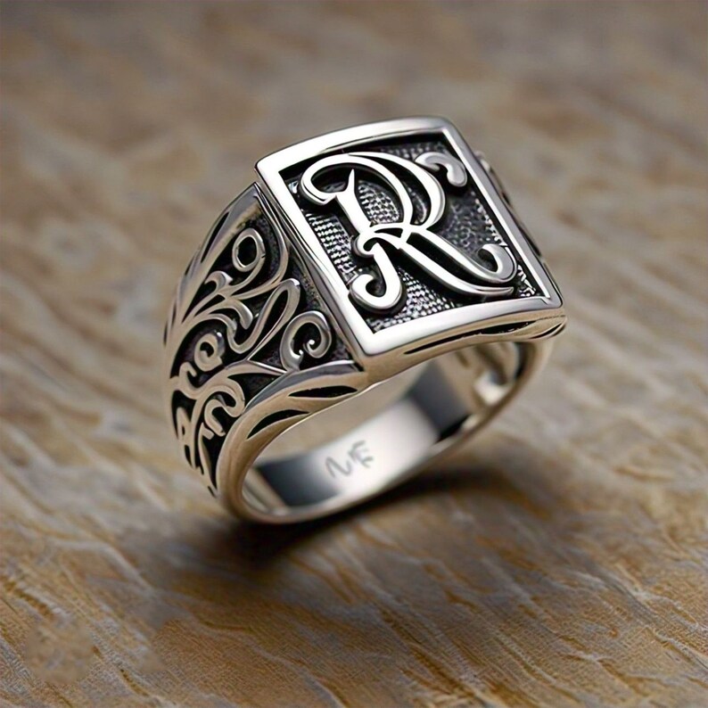 Personalized Monogram Initial Letter Custom Silver Signet Ring, Vintage ...