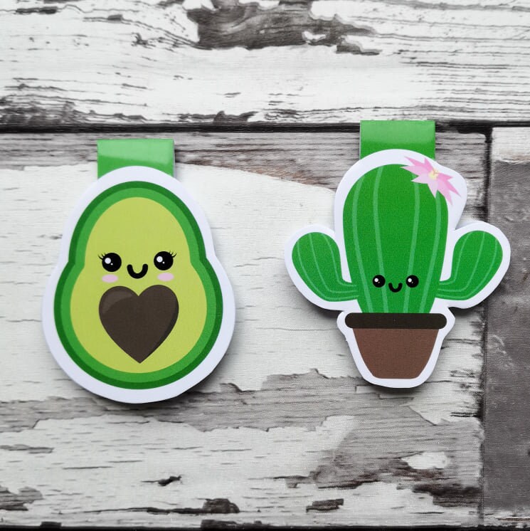 Cute Cactus and Avocado Heart Magnetic Bookmark GLOSSY - Etsy