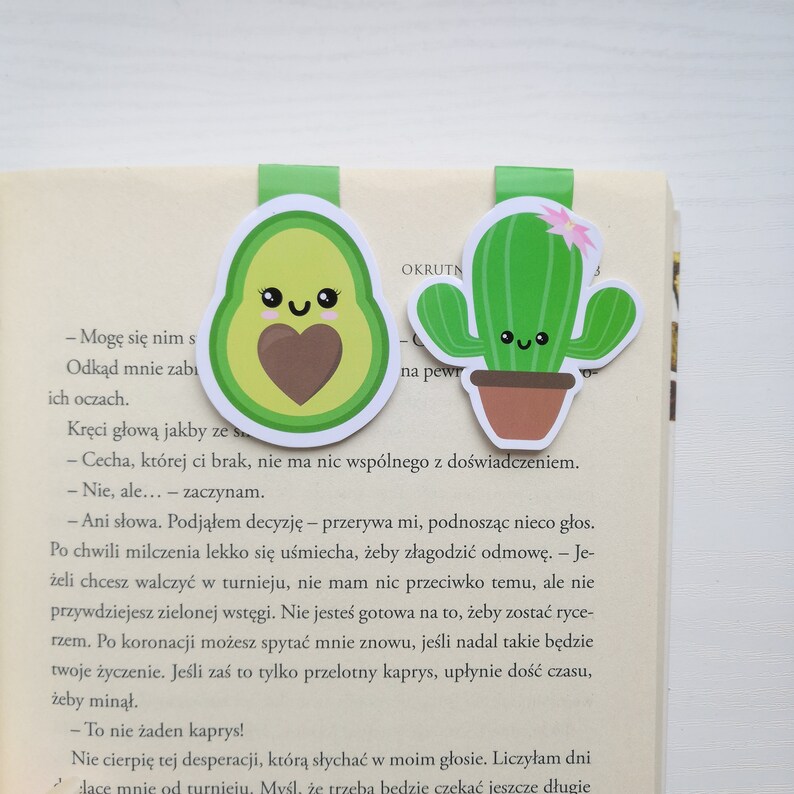 Cute Cactus and Avocado Heart Magnetic Bookmark GLOSSY - Etsy