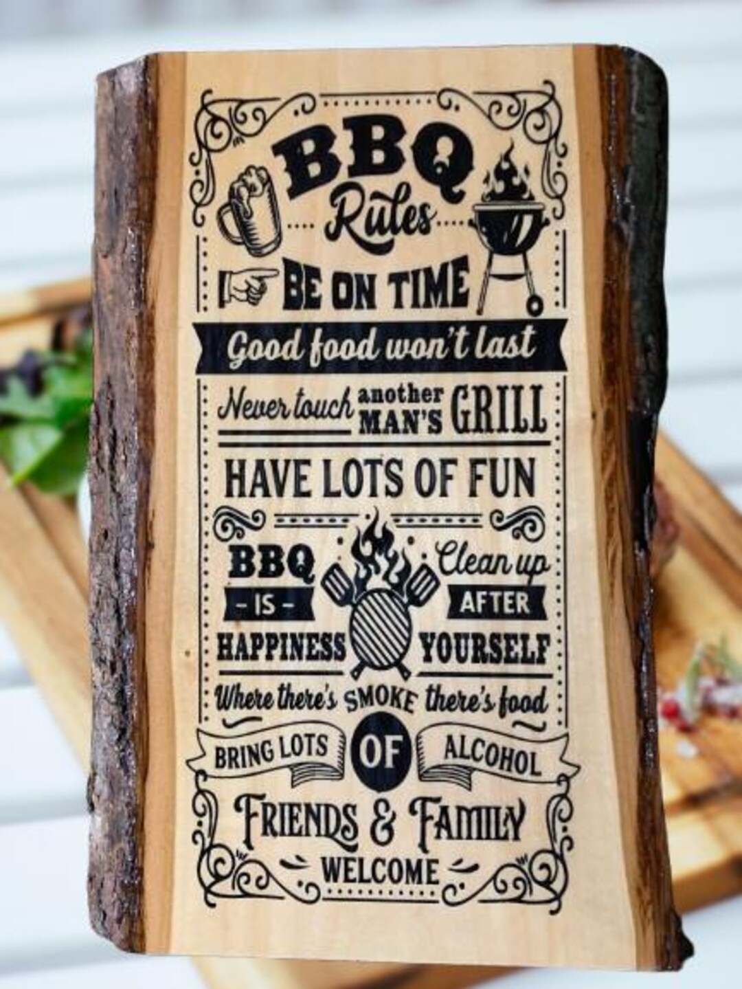 Barbq Rules Live Edge Rustic BBQ Sign - Etsy