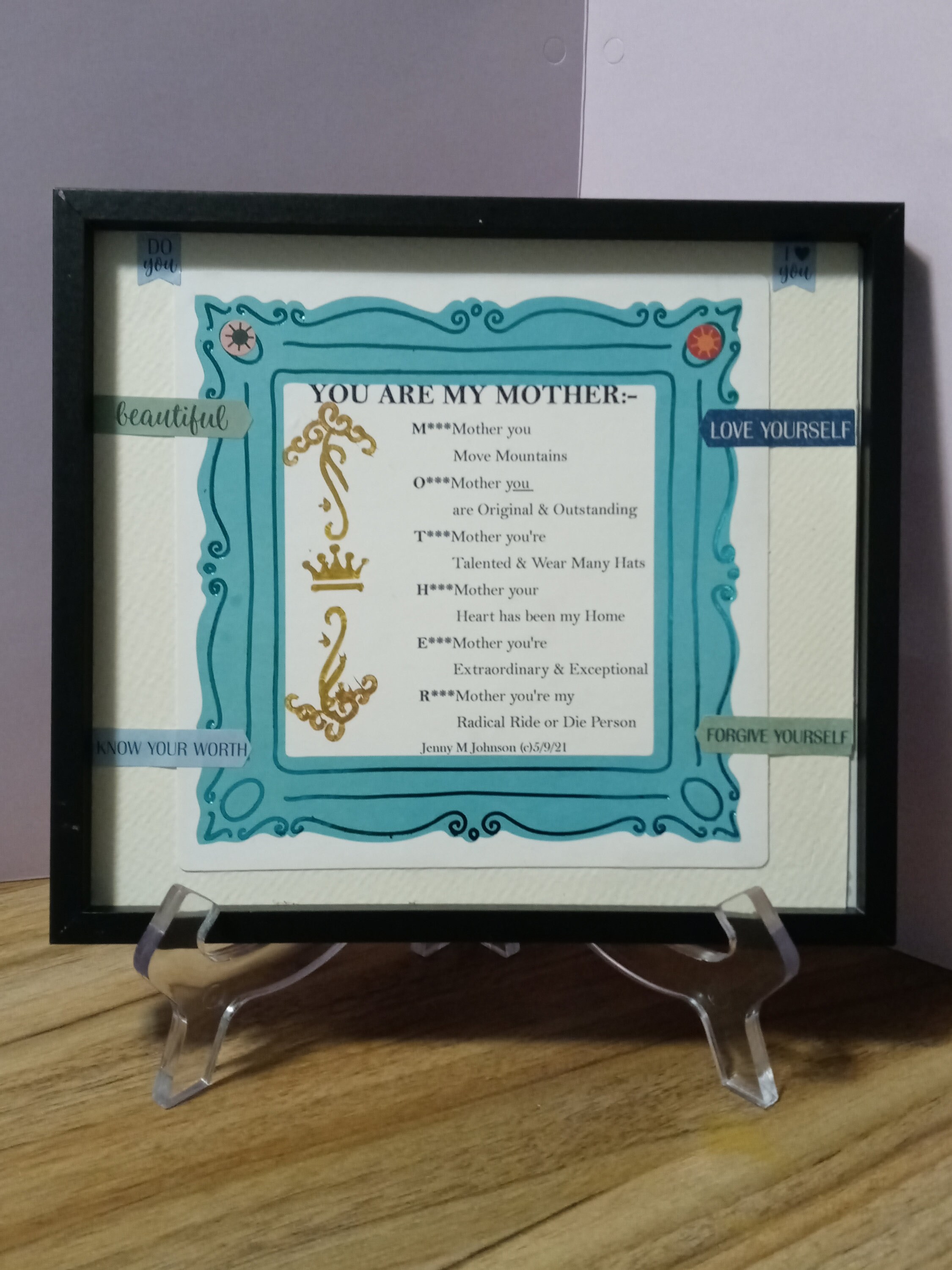 Black and White Showbox Frames Displaying Mother's Day Poem Titled You ...