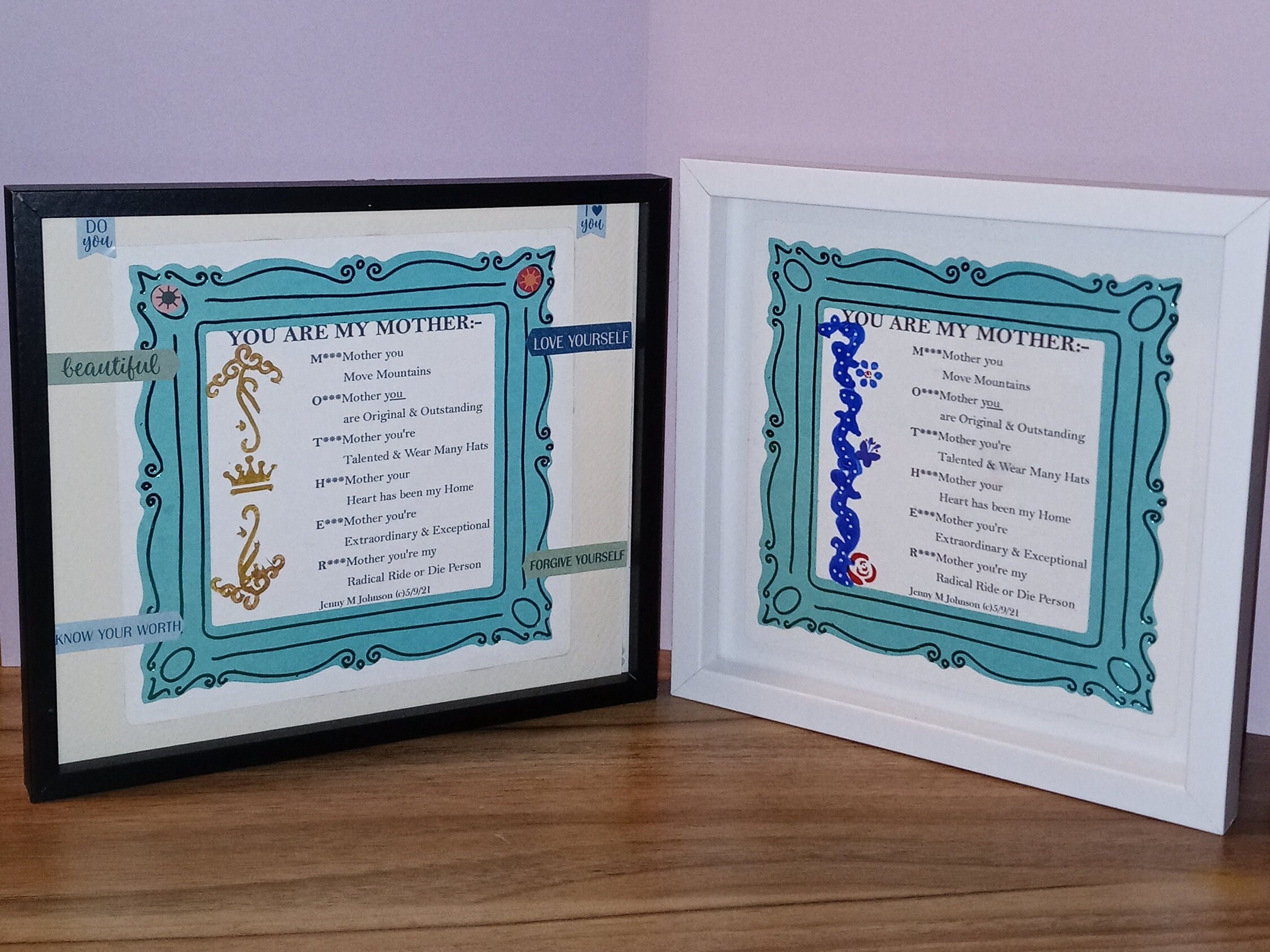 Black and White Showbox Frames Displaying Mother's Day Poem Titled You ...