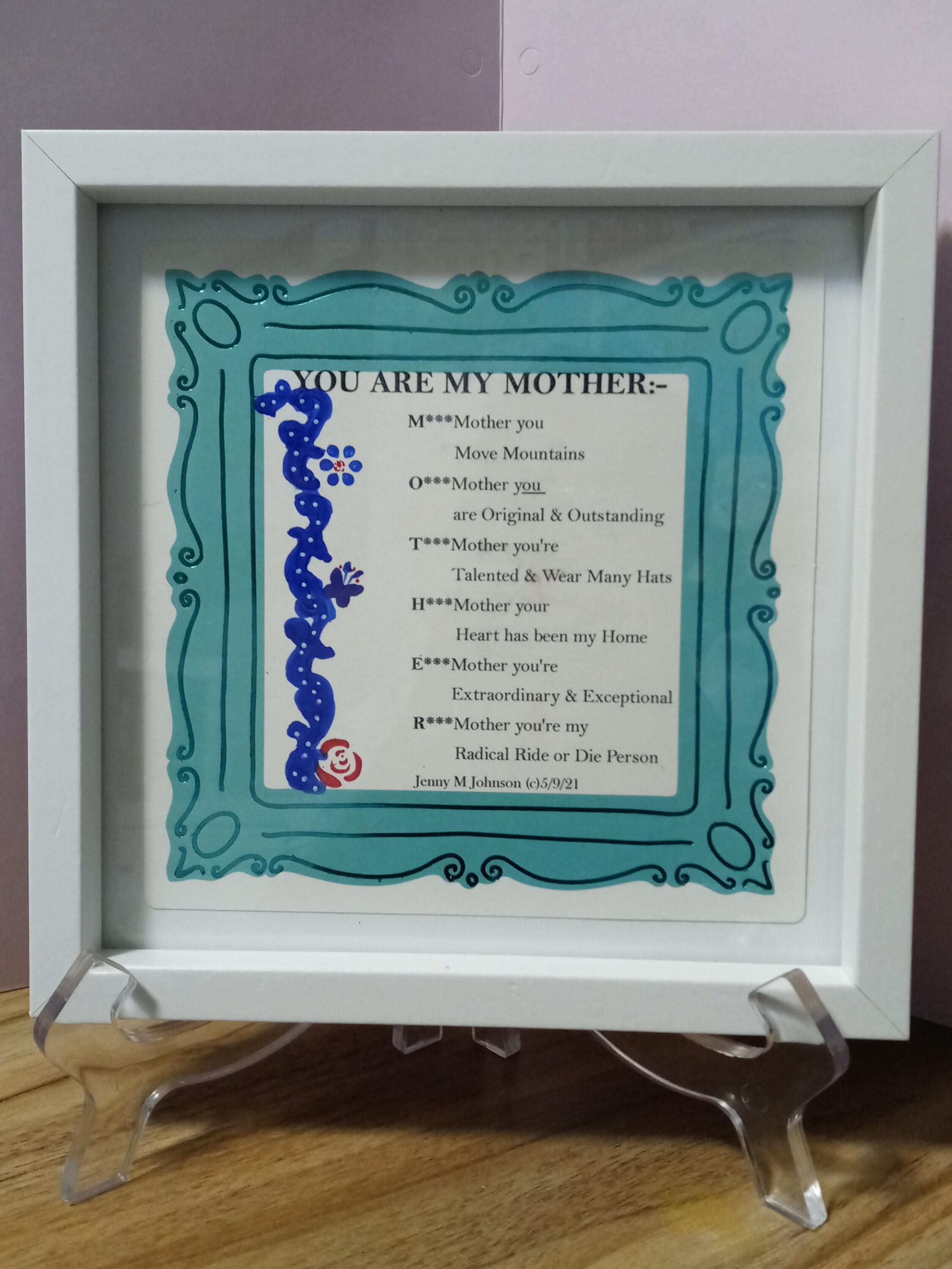 Black and White Showbox Frames Displaying Mother's Day Poem Titled You ...