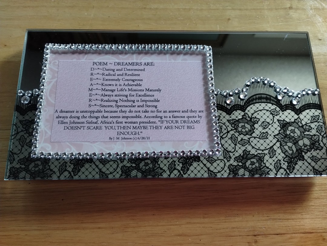 Framed Poem in a Elegant Black Laced Mirror Rhinestone Decorated Frame ...