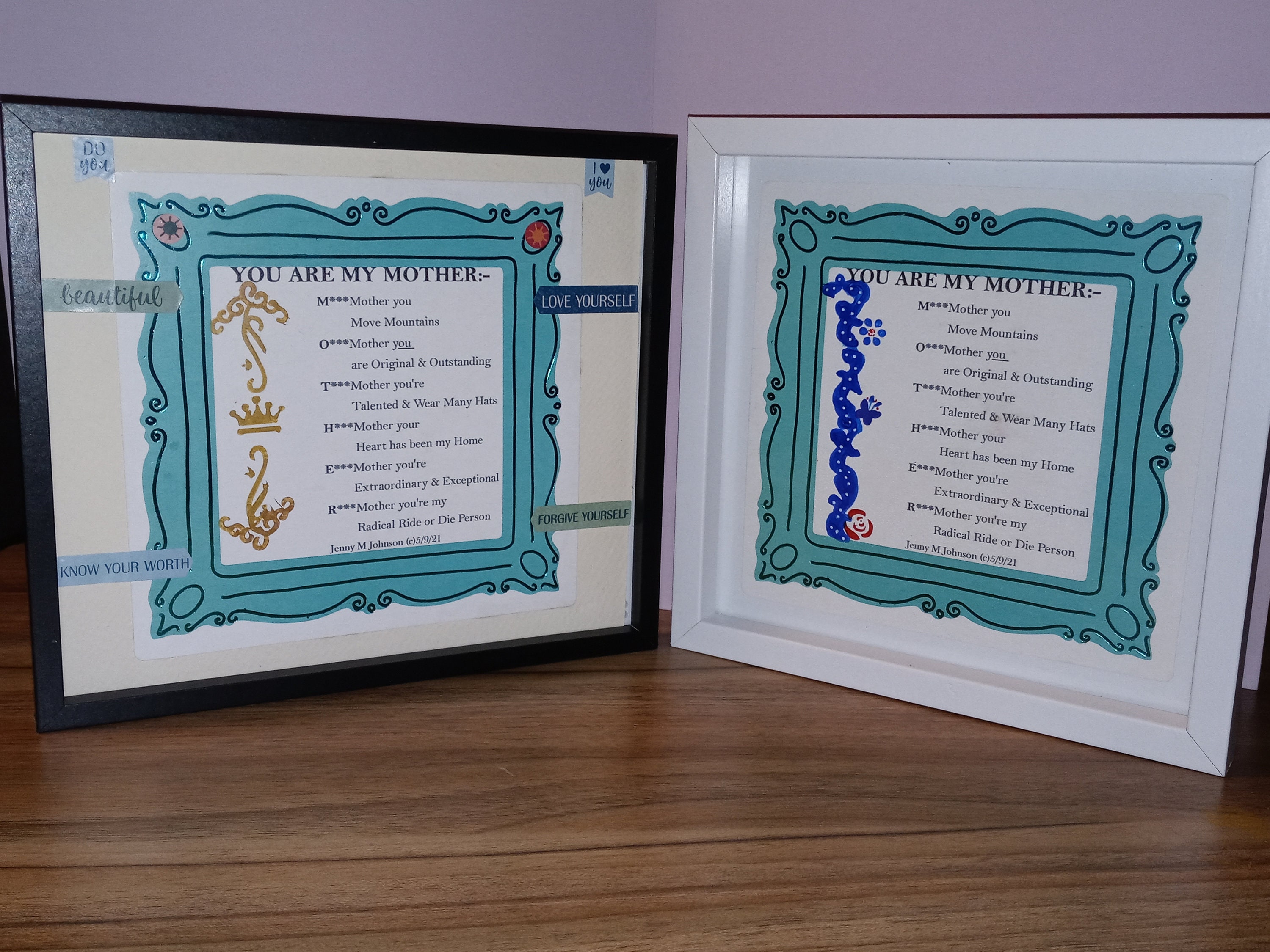 Black and White Showbox Frames Displaying Mother's Day Poem Titled You ...