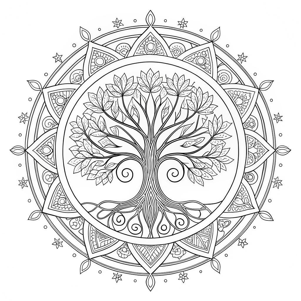 100 Tree Mandala Coloring Pages, Printable Coloring Pages, Mandalas ...