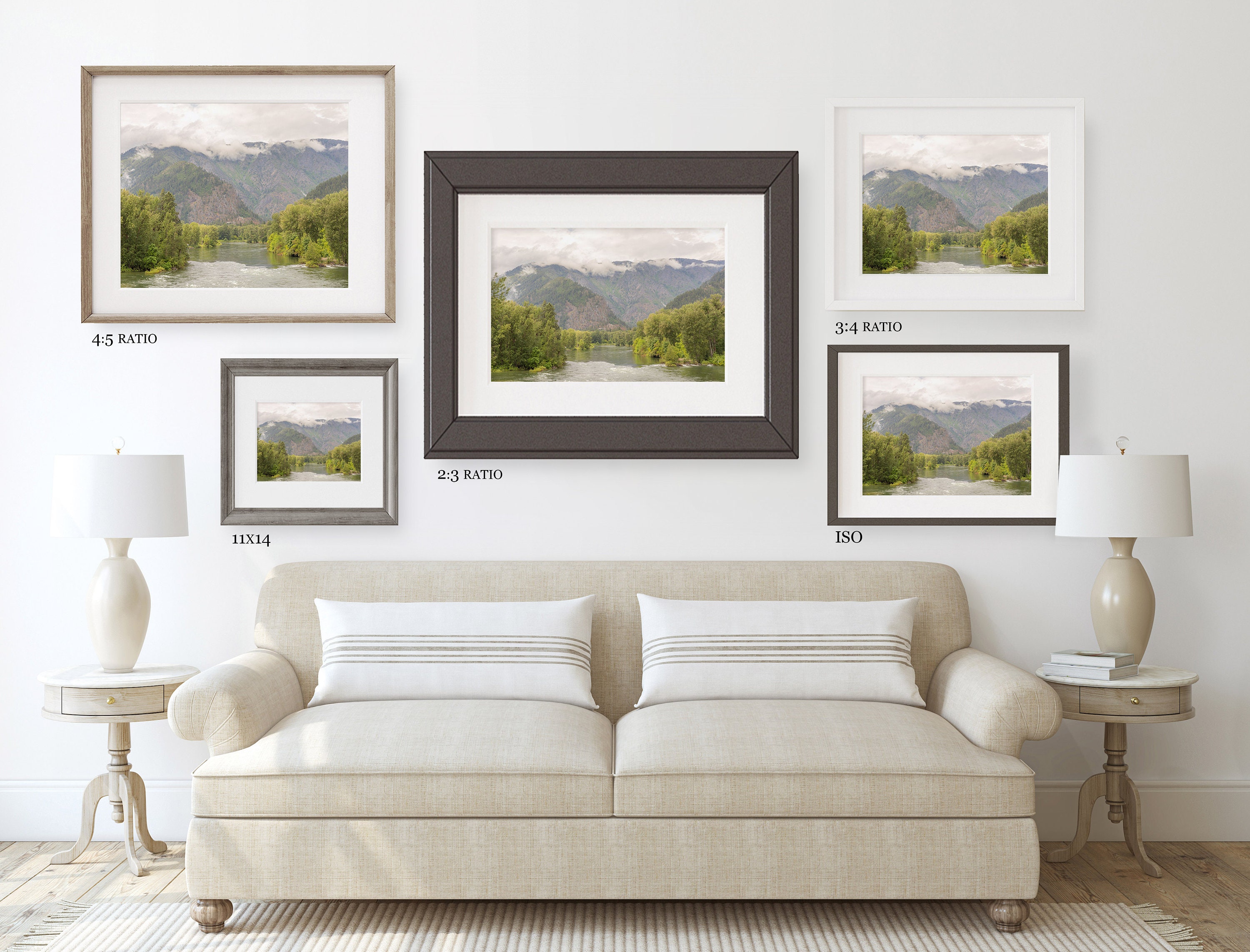 Riverside Mountain View Landscape Print, Mountain Scene Wall Art, Home ...