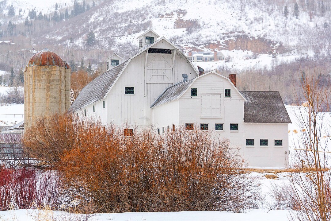 Winter White Barn Photograph Digital Winter Snowfall Print for Home ...