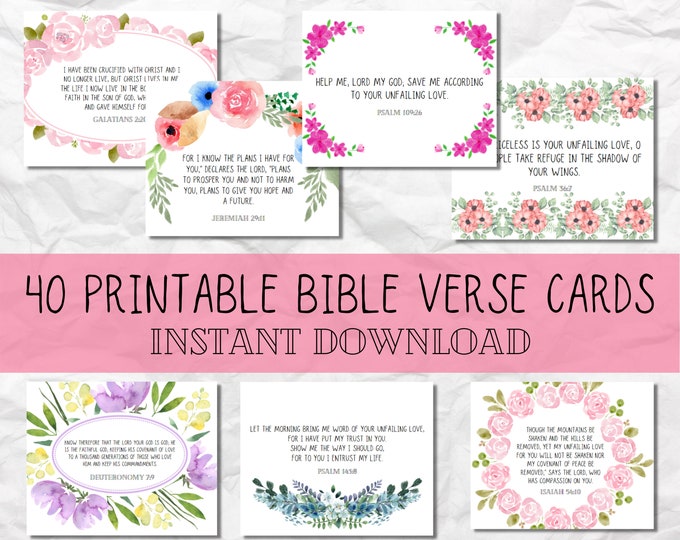 Printable Bible Scripture Verse Cards ESV 40 Floral Watercolor Prints ...