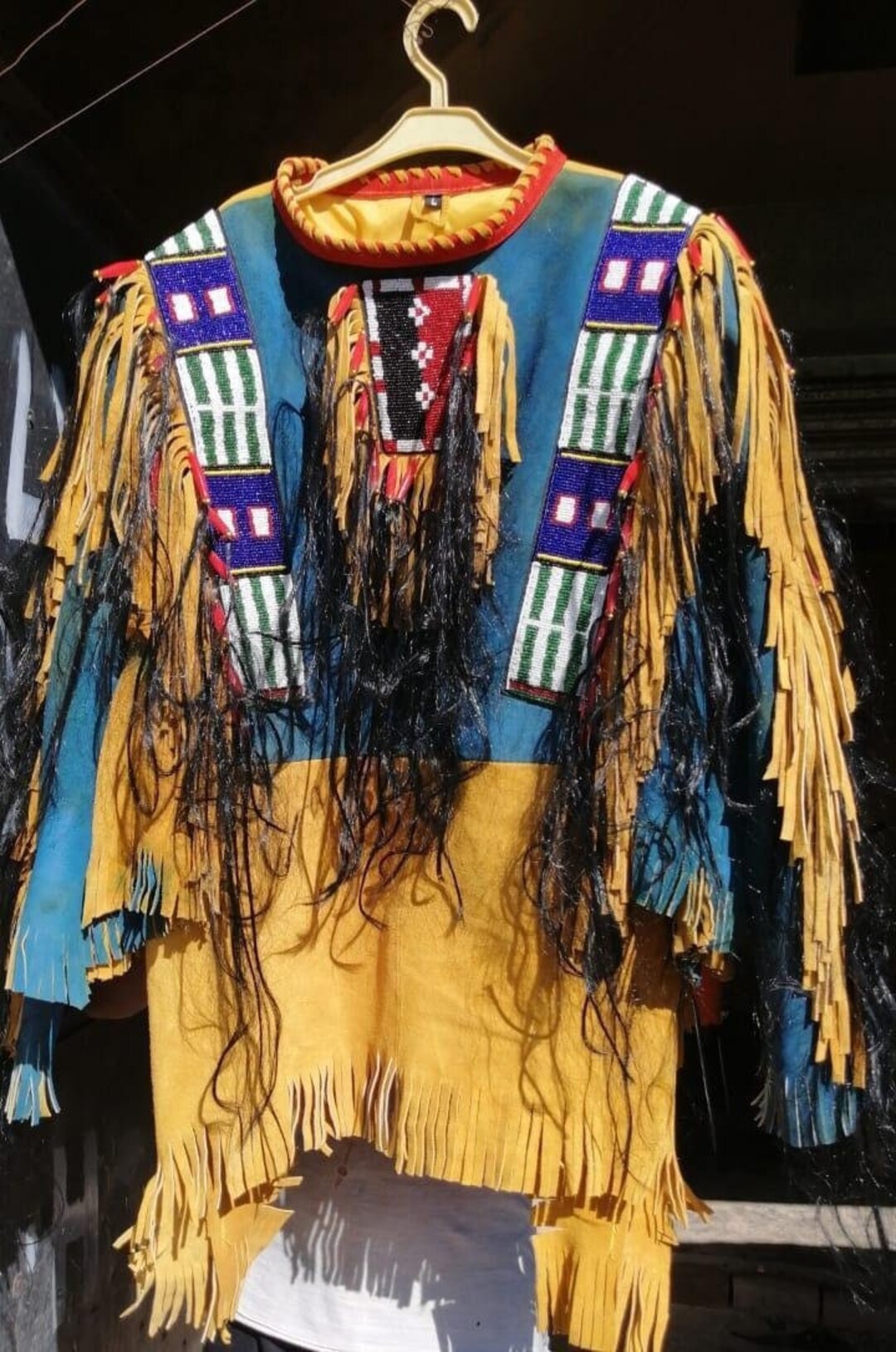 Old Style American Buckskin Buffalo Beaded Fringes Powwow Regalia War ...