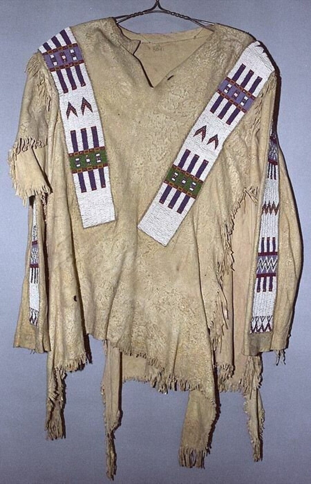 New Old Style Handmade Beige Buffalo Suede Hide Fringe Sioux Beaded ...