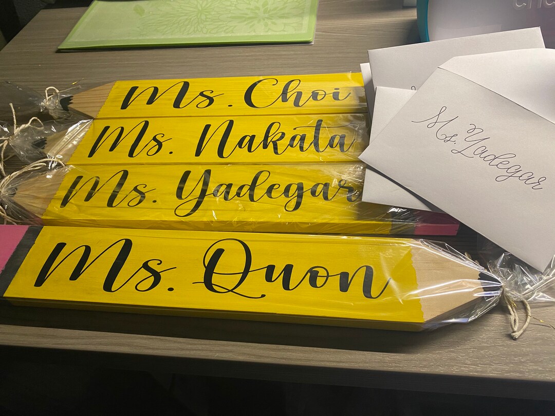 Teacher Pencil Name Sign, Personalized - Wood Desk Sign, Name Plaque ...