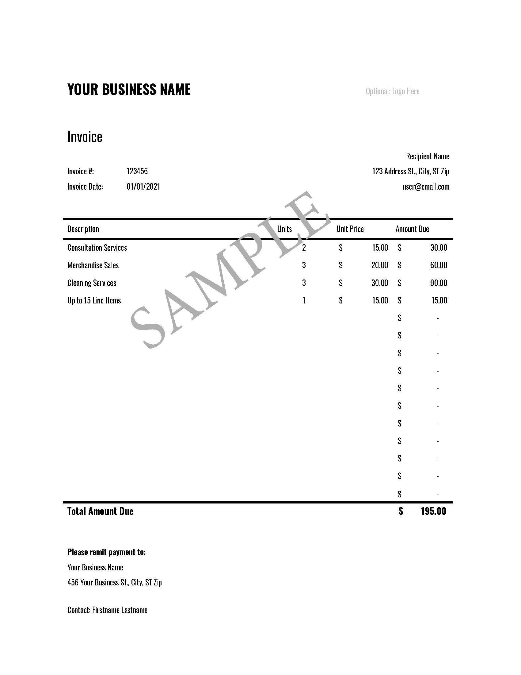 Google Sheets Invoice Simple Invoice Modern and Simple | Etsy