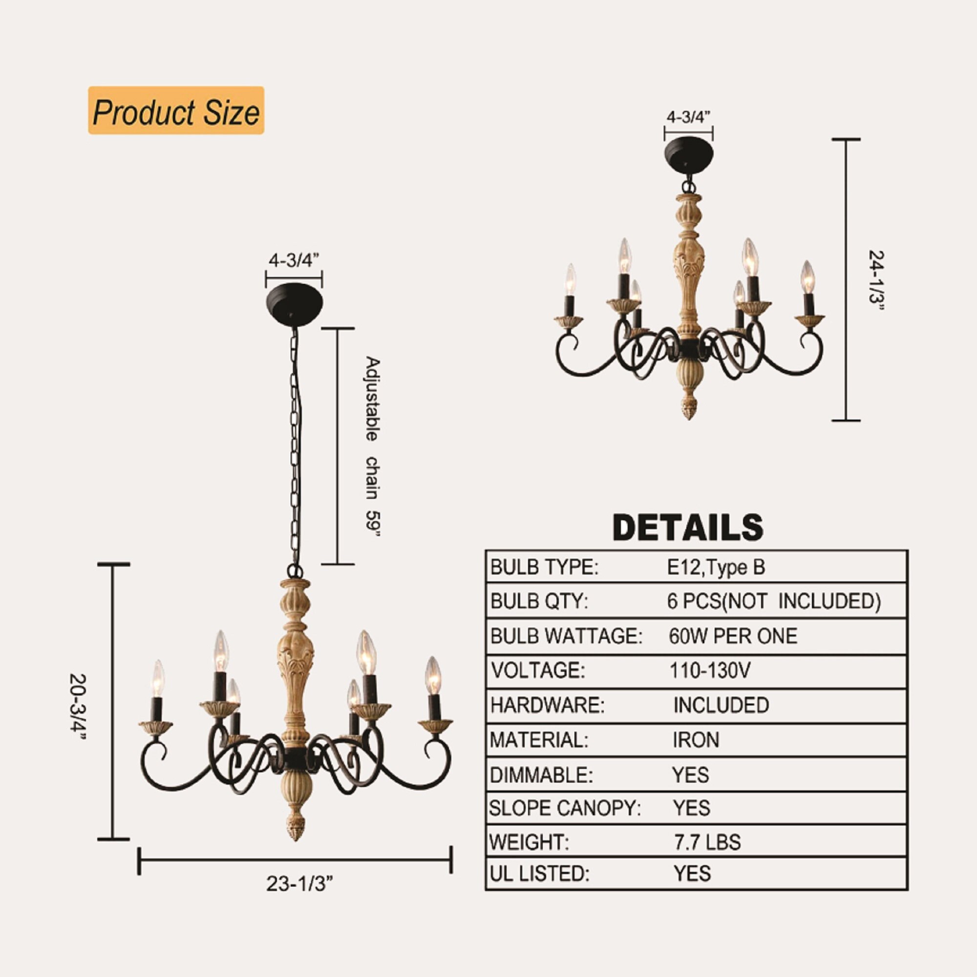 Rustic Wooden Pendant Light Fixture 6-light Hanging - Etsy Australia