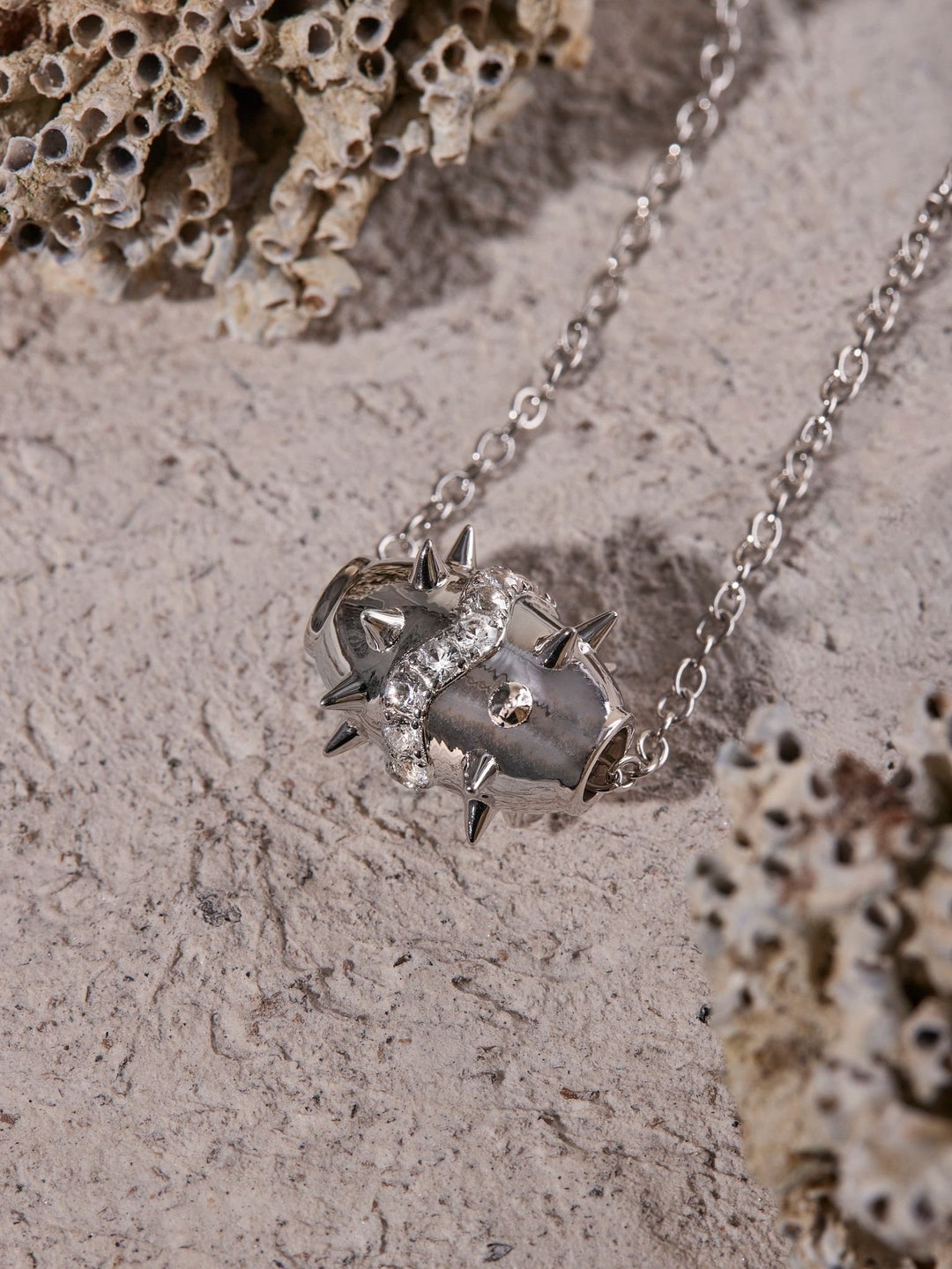 Spiky Large Silver Bead Necklace- Large Necklace for Him Unisex ...