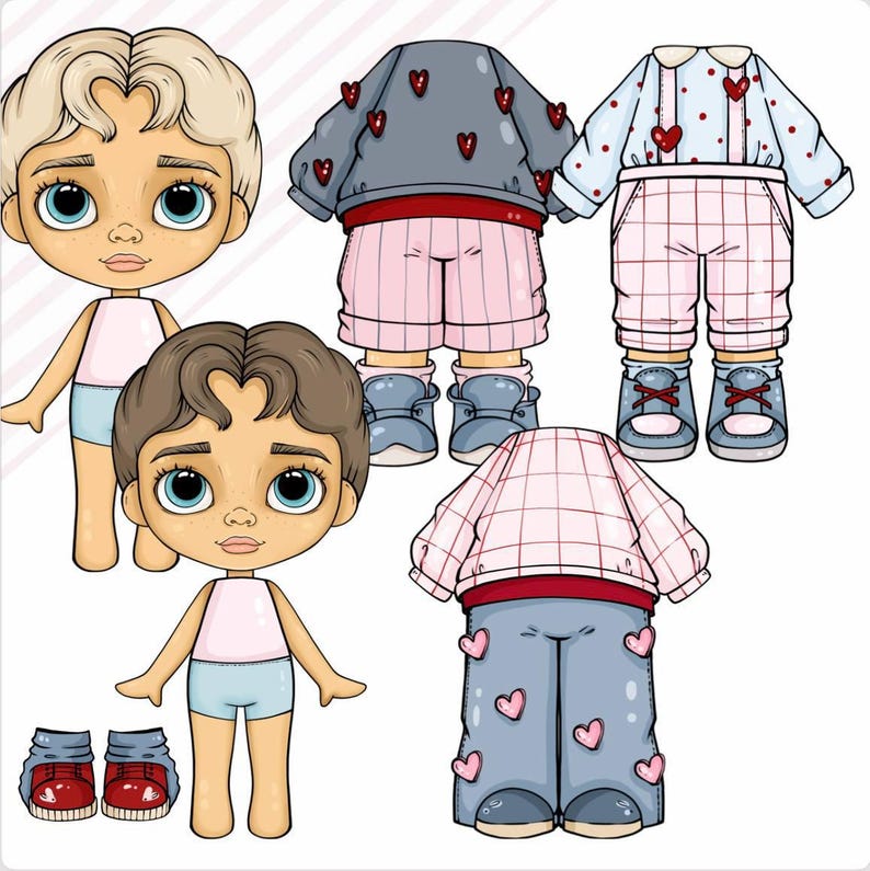 Valentine Paper Doll Set, Coloring Pages, Printable Girls (digital ...