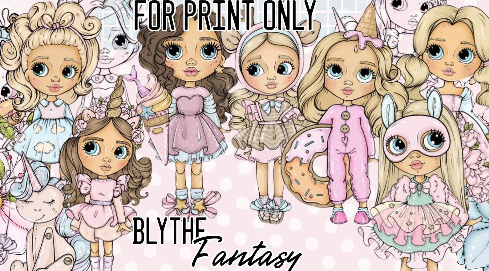 Girl Illustrations, Paper Doll Set + Coloring Pages,printable девочка ...