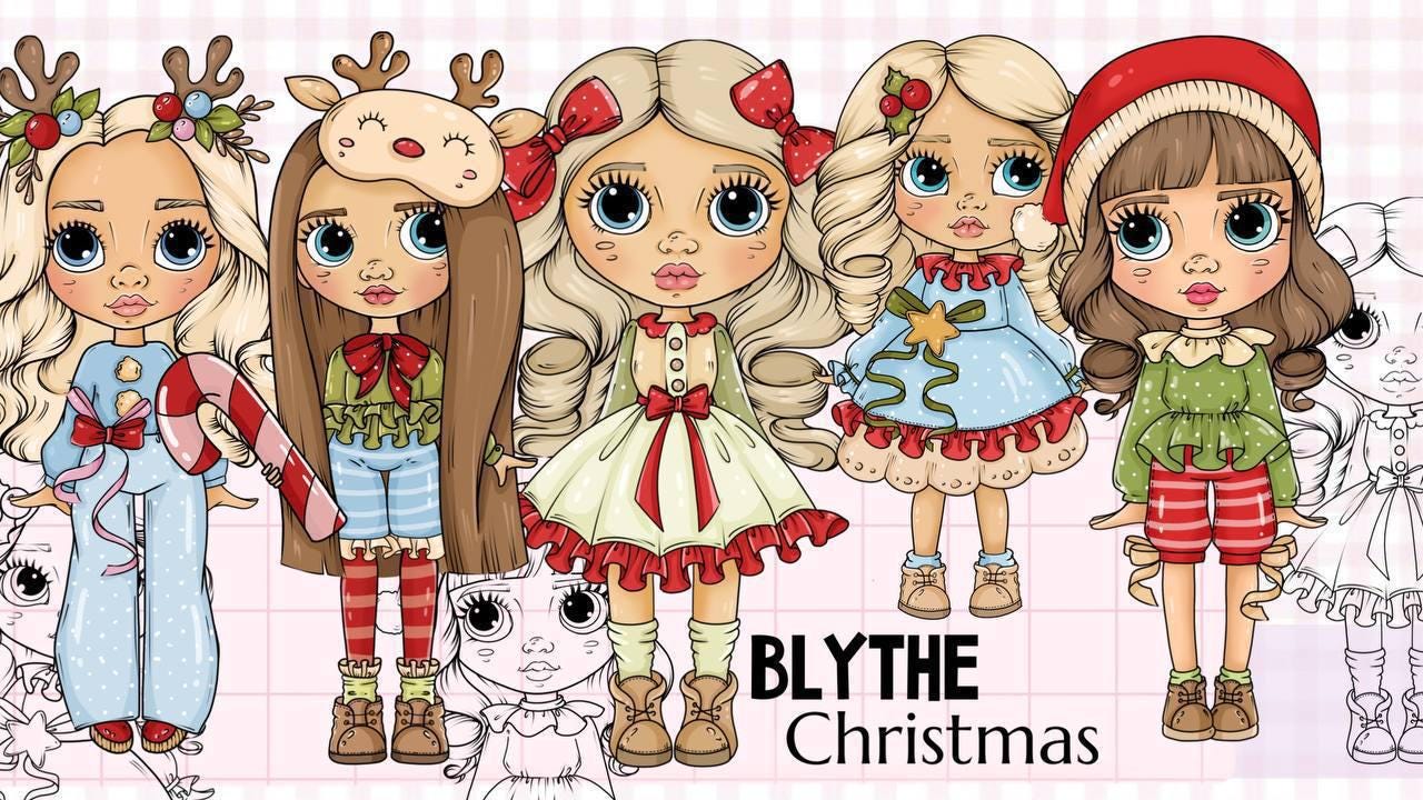 Christmas Blythe Doll Set: Printable Girl Illustrations, Winter Outfits ...
