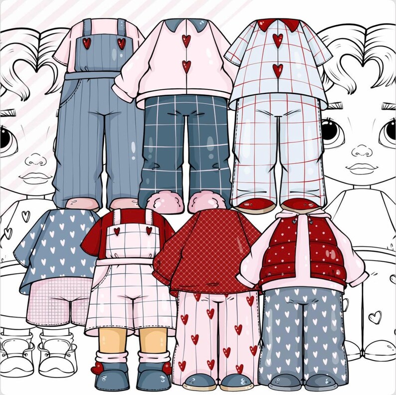 Valentine Paper Doll Set, Coloring Pages, Printable Girls (digital ...
