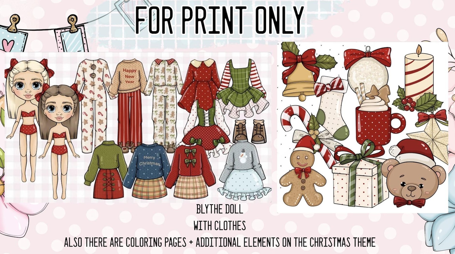 Girl Illustrations, Paper Doll Set + Coloring Pages,printable девочка ...