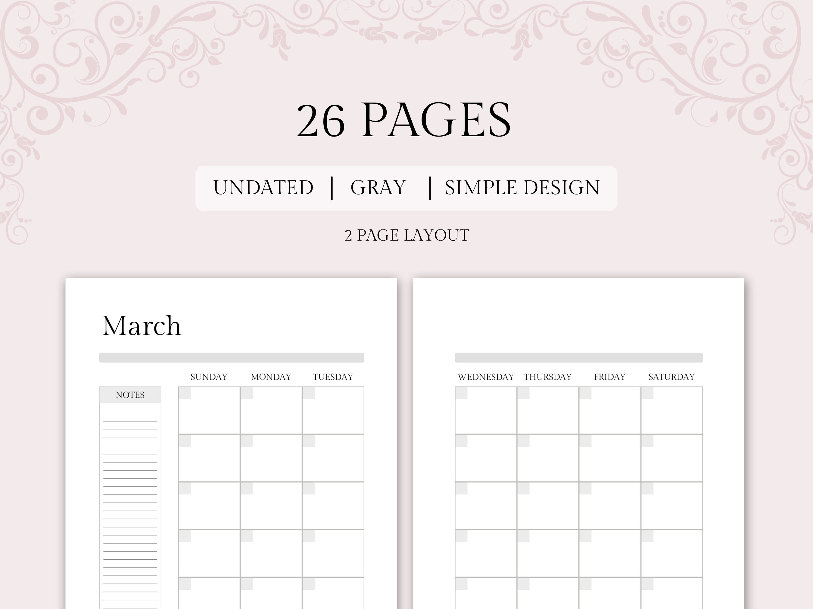 Printable Month on 2-pages Planner | Minimalist Monthly Planner ...