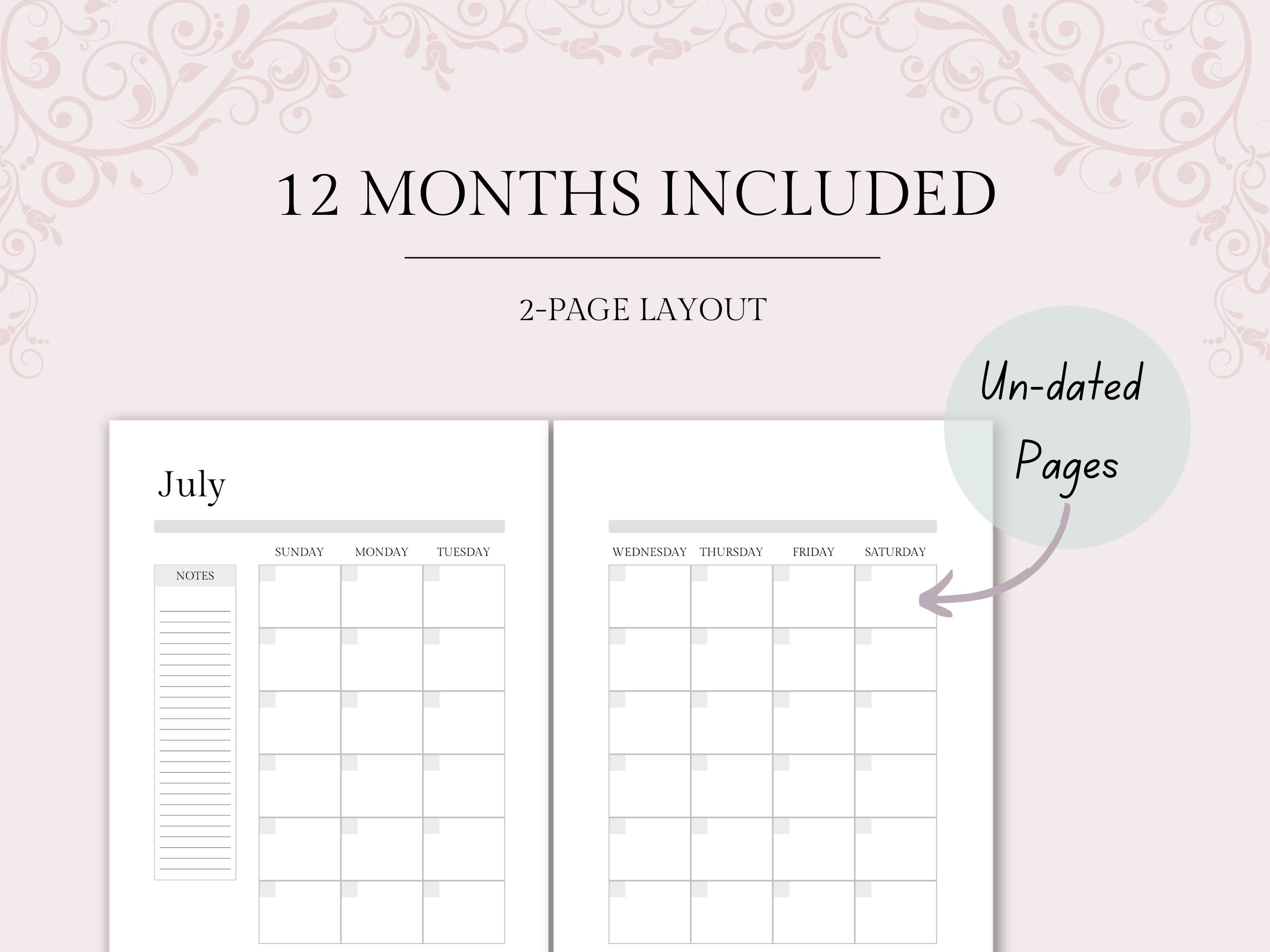 Printable Month on 2-pages Planner | Minimalist Monthly Planner ...