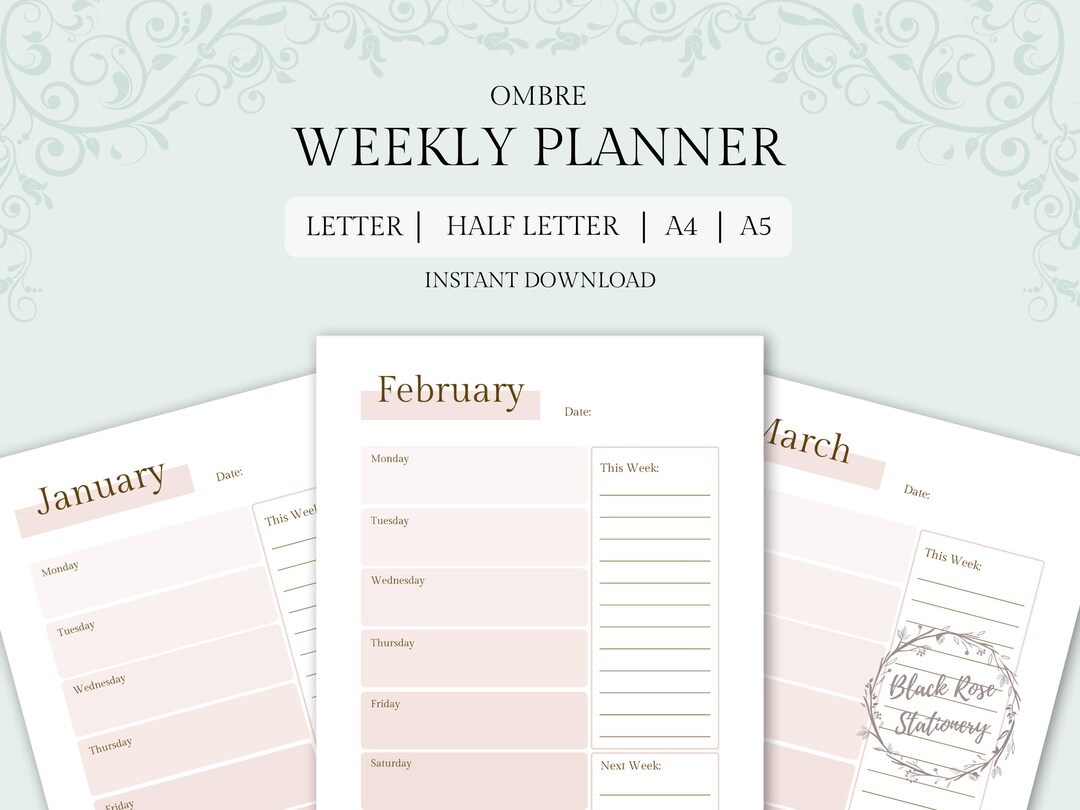 Printable Weekly Planner | Ombre Weekly Planner | Weekly Undated ...