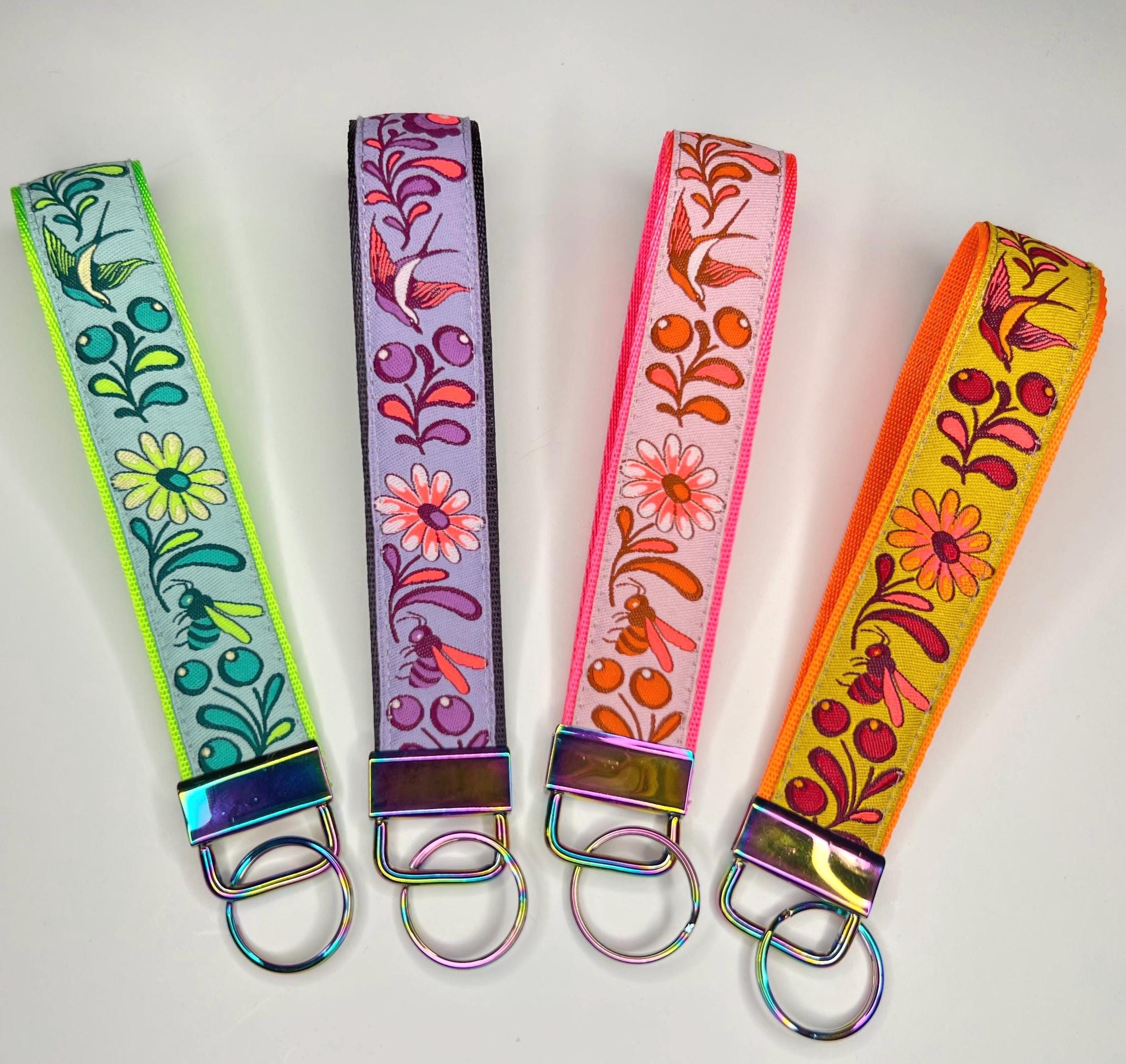 Tula Pink Neon Birds & Bees Ribbon Wrist Strap Keychain Fob - Etsy