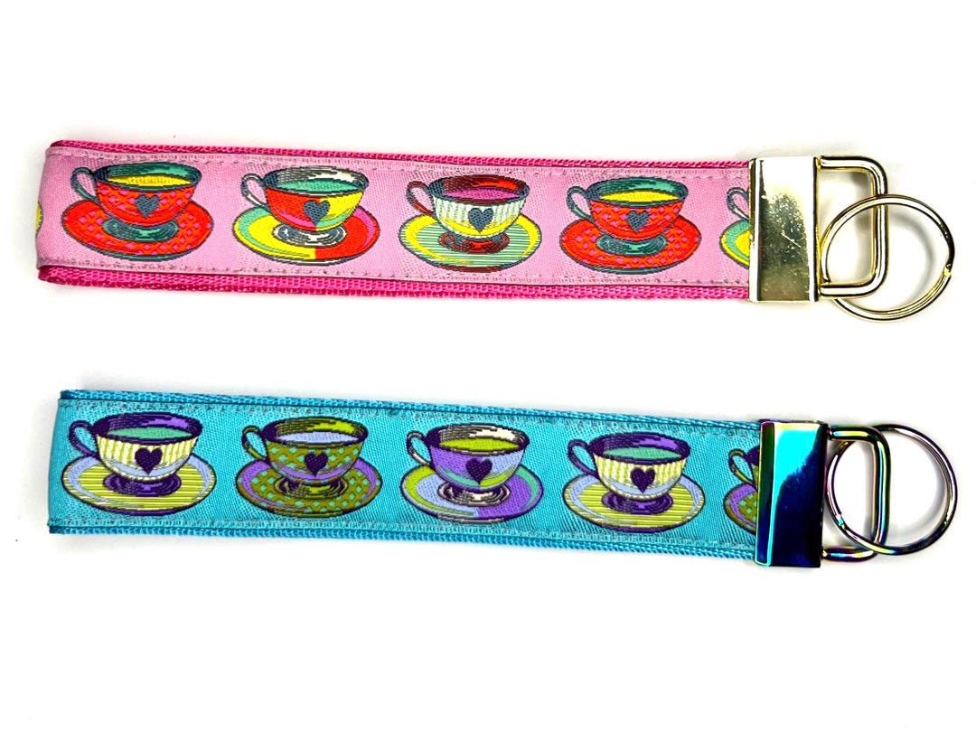 Tula Pink Tea Cups Ribbon Key Chain/fob/wrist Strap Coffee - Etsy