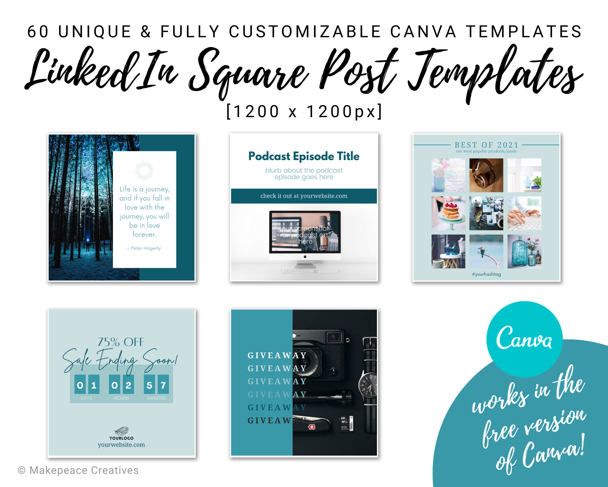 Linkedin Square Canva Social Media Templates, Turquoise Linkedin ...