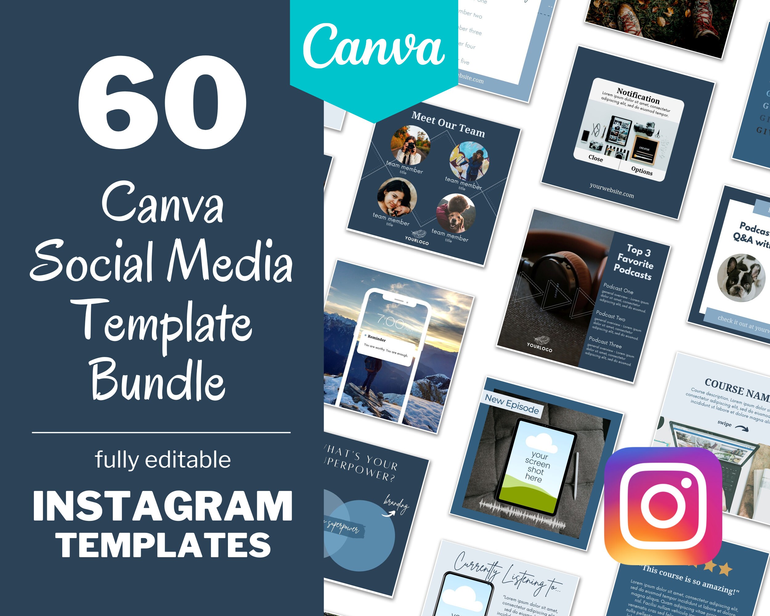 Canva Social Media Templates, Blue Instagram Templates, Instagram ...