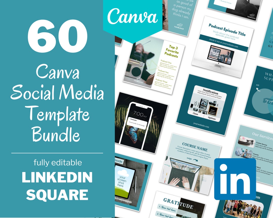 Linkedin Square Canva Social Media Templates, Turquoise Linkedin ...