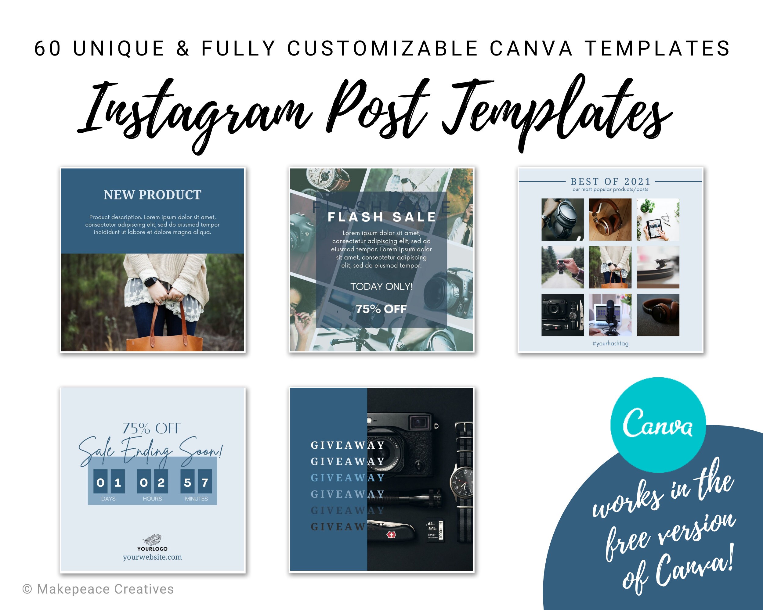 Canva Social Media Templates, Blue Instagram Templates, Instagram ...