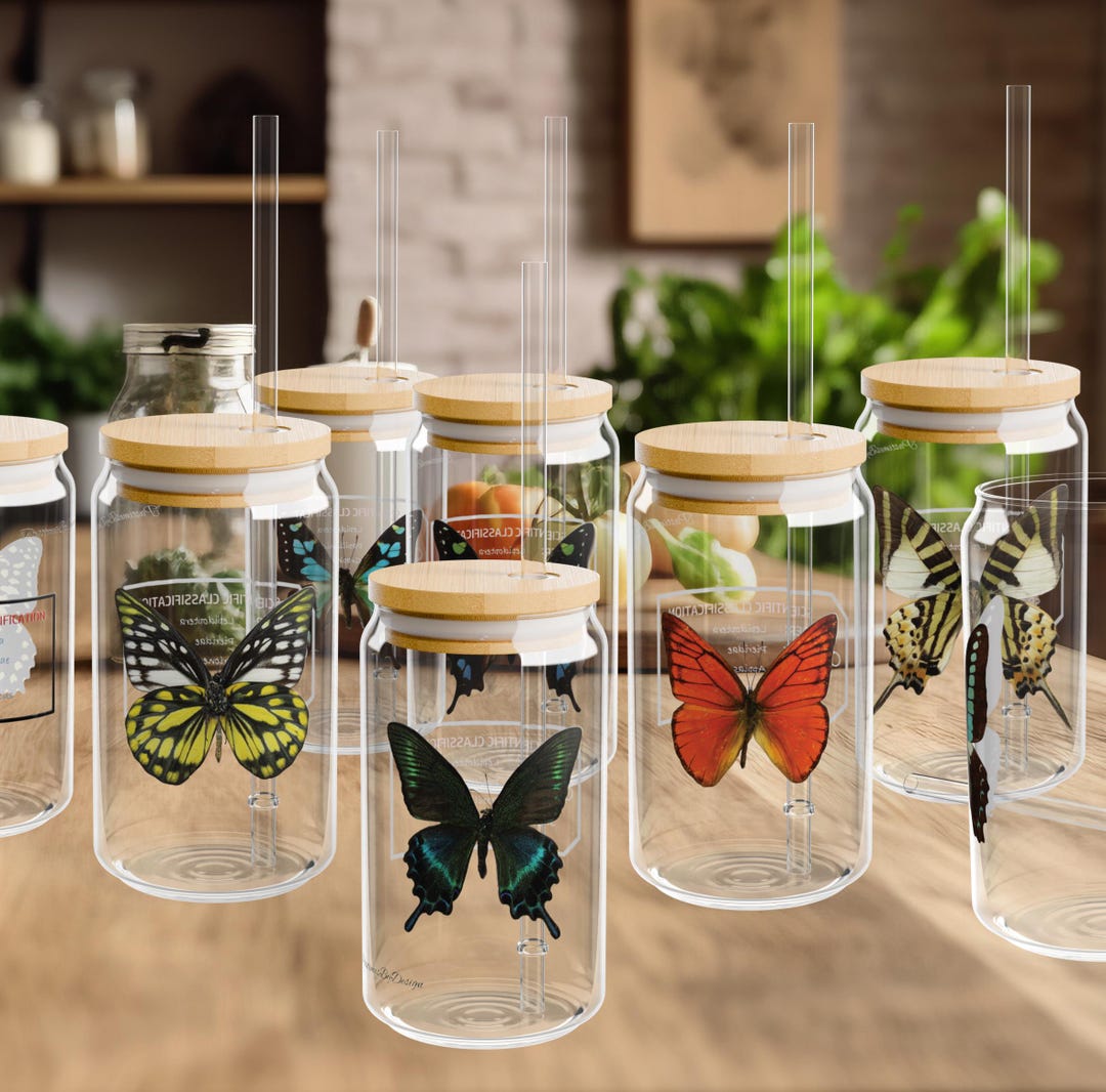 Butterfly-inspired Drinkware: 16oz Tempered Glass Cups, Perfect for ...