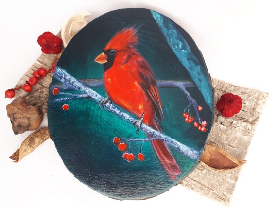 Red Cardinal Bird Wood Slice Wall Art. Perfect Bird Lover Gift | Etsy