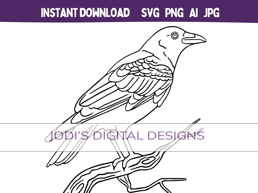 Crow Line Art Svg, Crow Drawing Png, Bird Outline Art, Raven Svg - Etsy