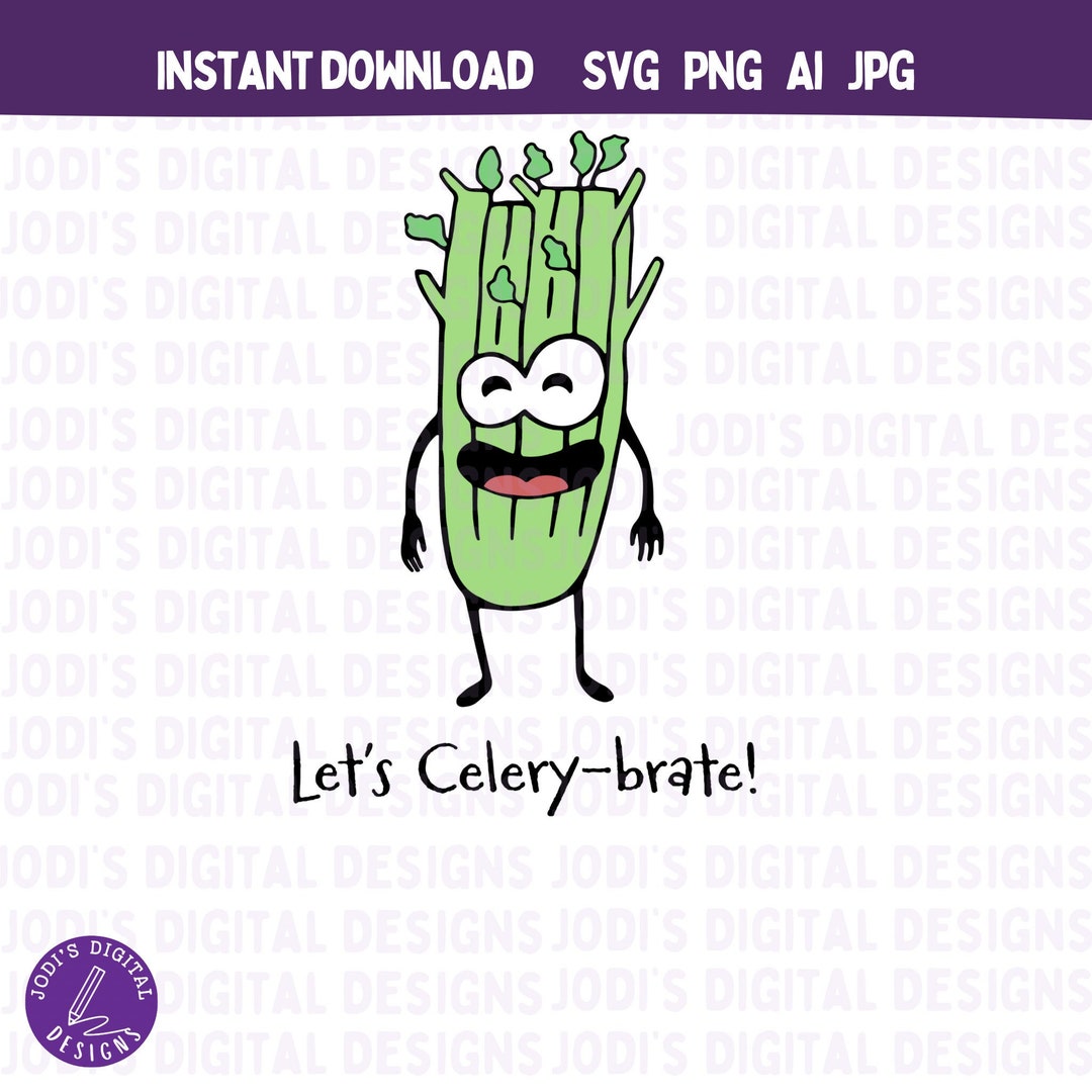 Punny Celery Svg, Kawaii Svg, Birthday Svg, Kitchen Wall Art, Vegetable ...