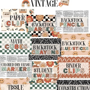 Groovy Vintage Classroom Supply Labels - Etsy