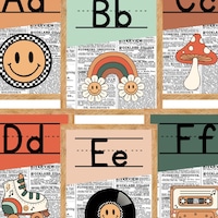 Classroom Alphabet Posters Groovy Smiley Theme, Retro Classroom ABC ...