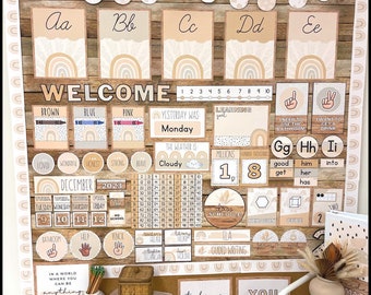 Printable BOHO Rainbow Colors Neutral Theme Classroom. Bulletin Board ...