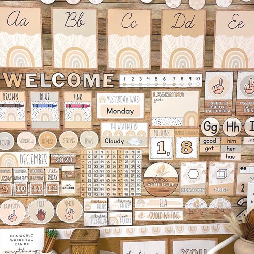 Neutral Boho Rainbow Complete Classroom Collection - Etsy