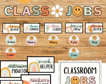 Neutral Boho Rainbow Classroom Jobs Display [editable] - Etsy UK