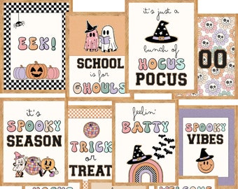14 Retro Groovy Halloween Classroom Posters Halloween Bulletin Board ...